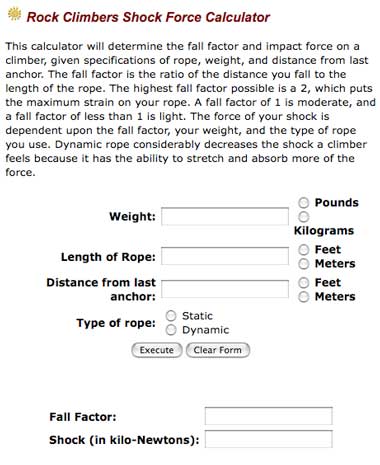 Fall factor and impact force calculator